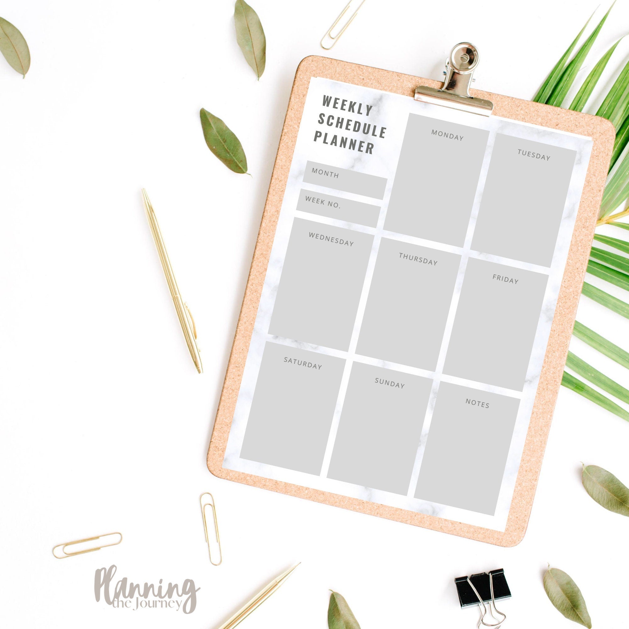 Weekly Planner Digital Download with Grey Marble Background – Planning ...